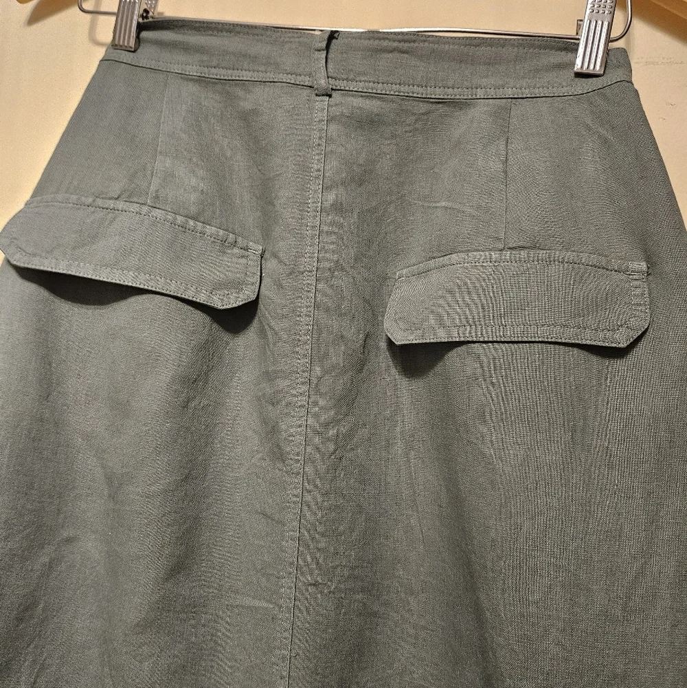 Zara | Skirts | Zara Linen Cotyon Blend Cargo Midi Skirt Khaki Olive ...